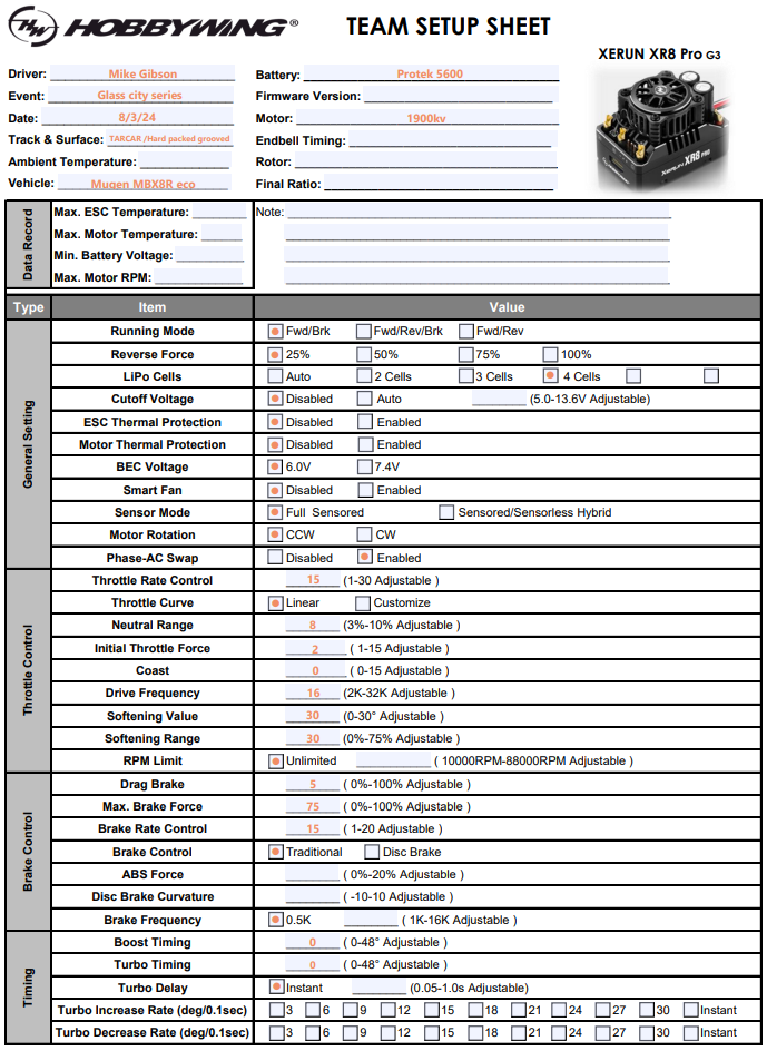 Offroad - Team Driver Setup Sheets – HOBBYWING Guru Support Center