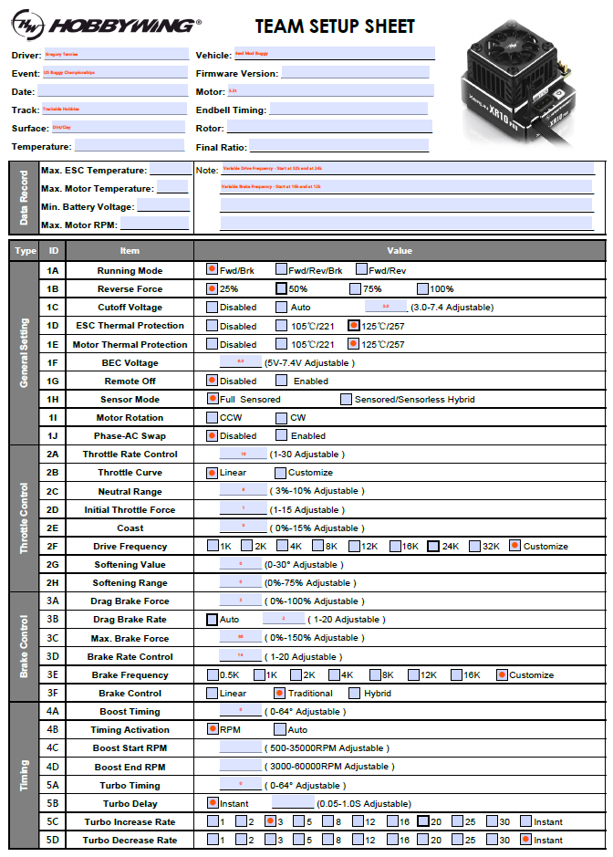 Offroad - Team Driver Setup Sheets – HOBBYWING Guru Support Center