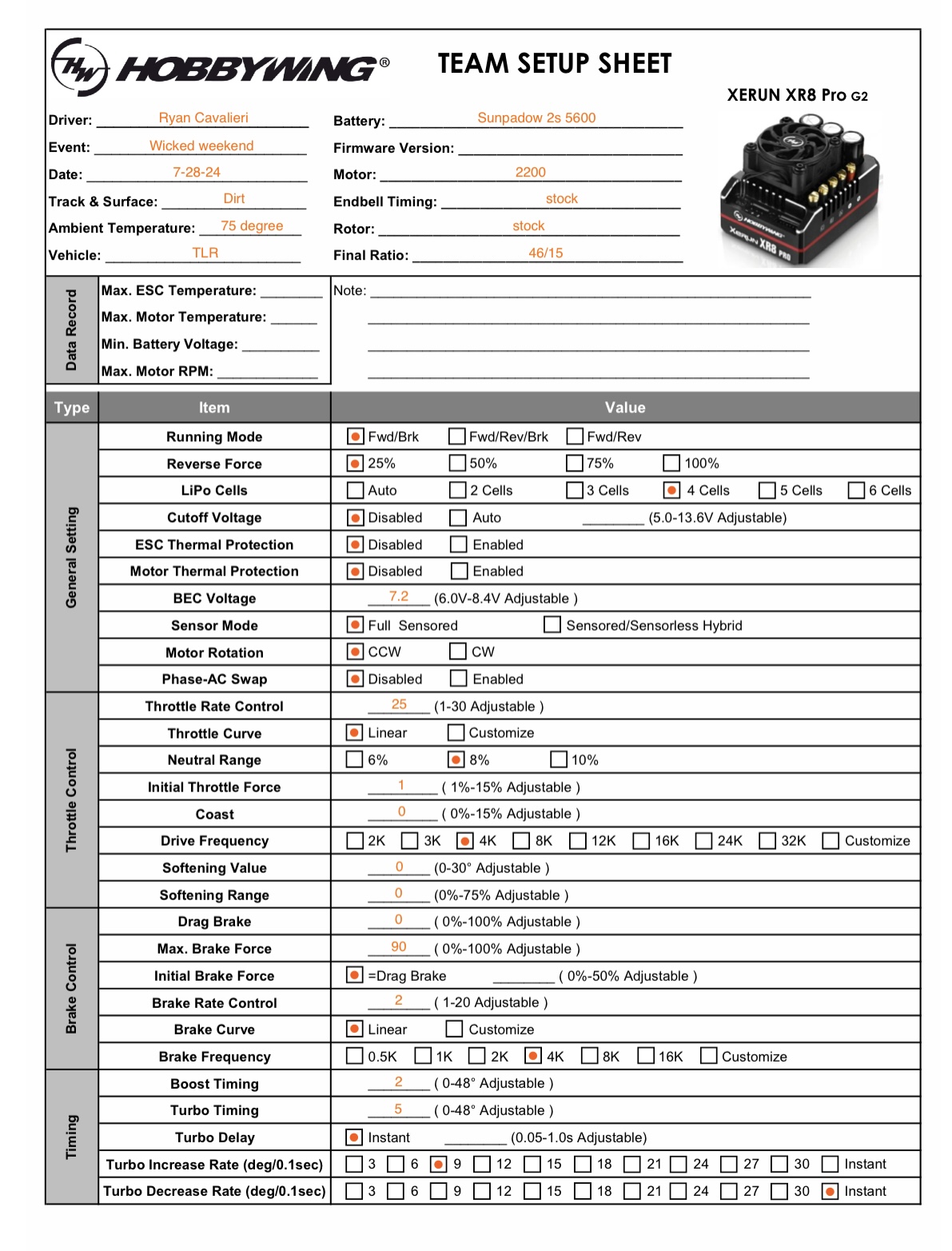 Offroad - Team Driver Setup Sheets – HOBBYWING Guru Support Center