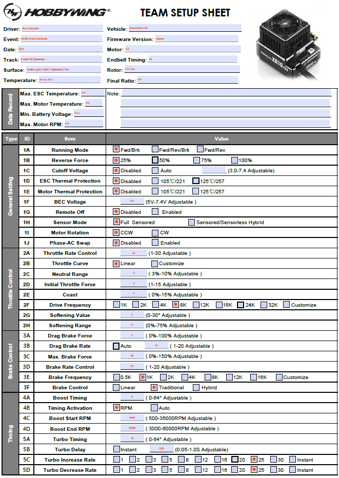 Offroad - Team Driver Setup Sheets – HOBBYWING Guru Support Center