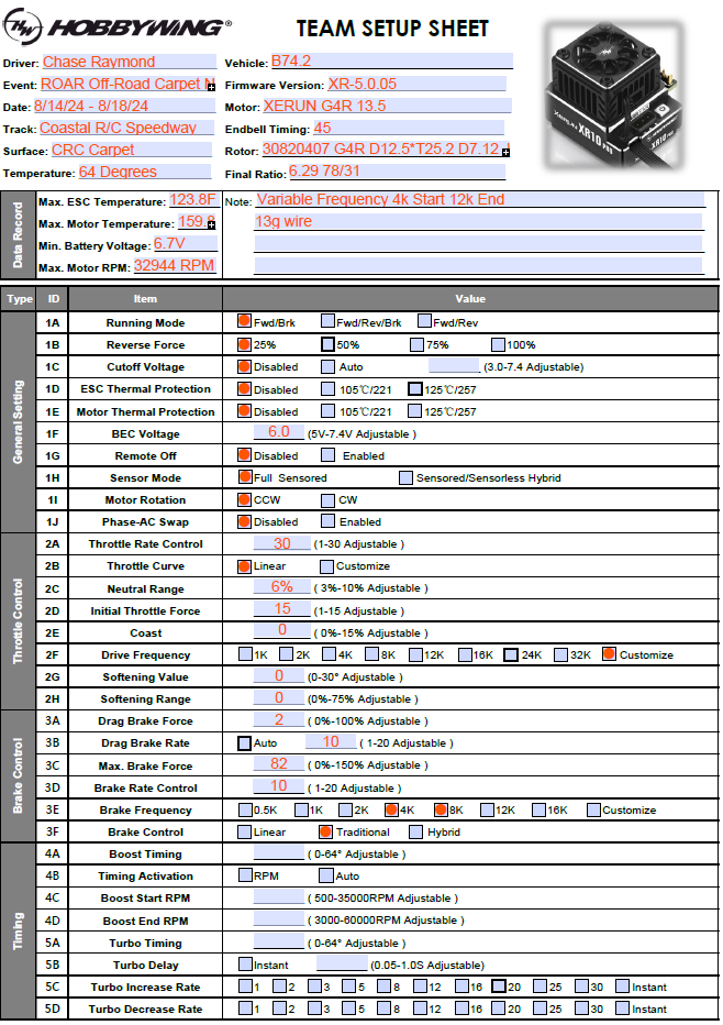 Offroad - Team Driver Setup Sheets – HOBBYWING Guru Support Center