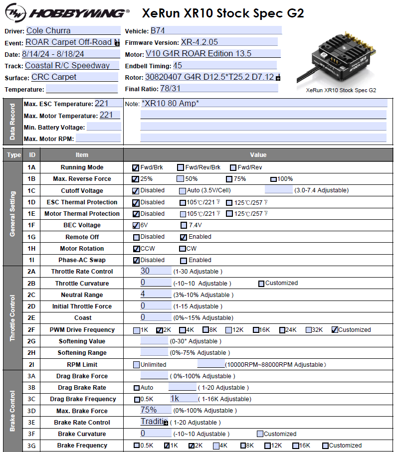 Offroad - Team Driver Setup Sheets – HOBBYWING Guru Support Center