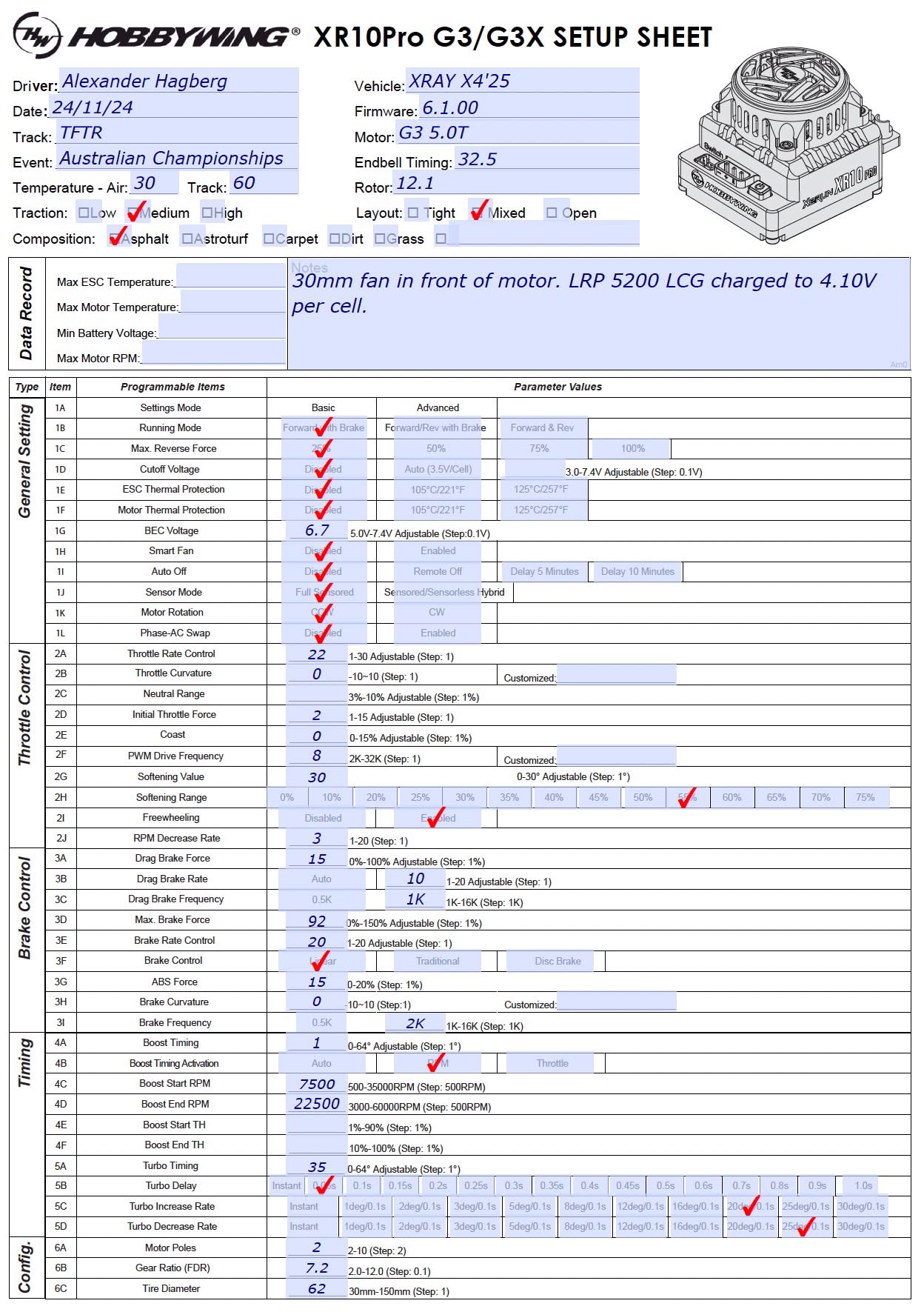 On Road Setup Sheets. – HOBBYWING Guru Support Center